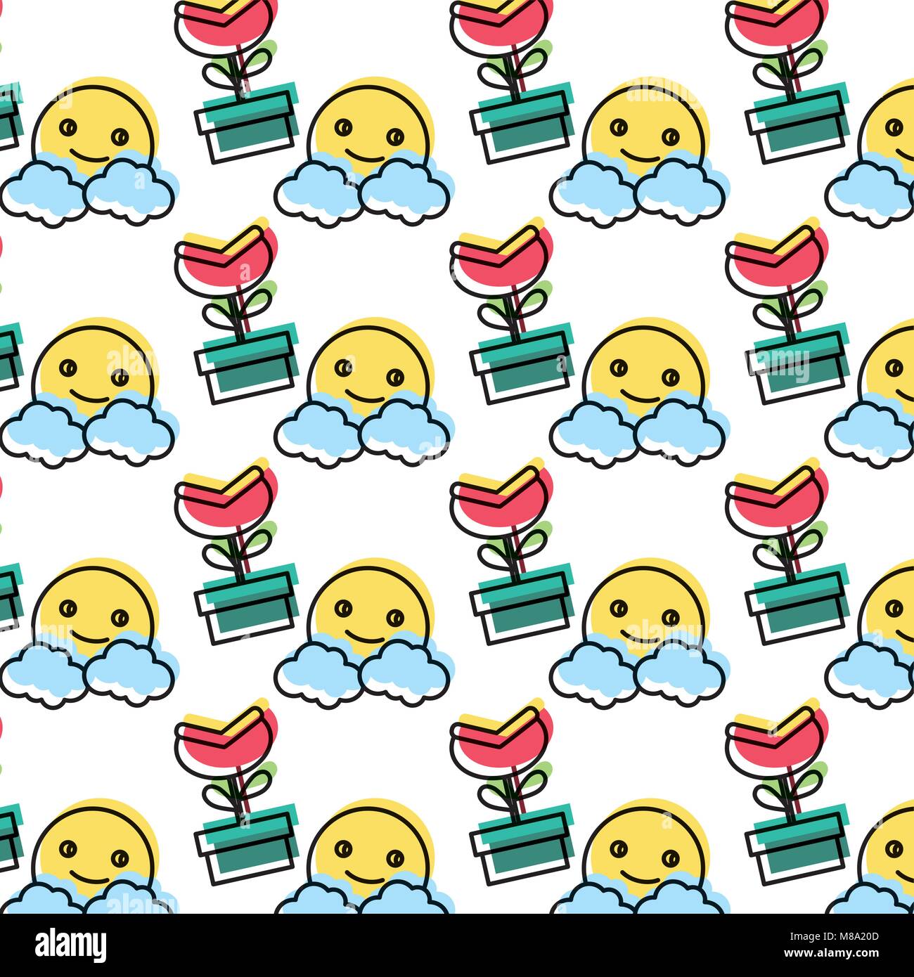 moved color videogame plant and sun character background Stock Vector ...