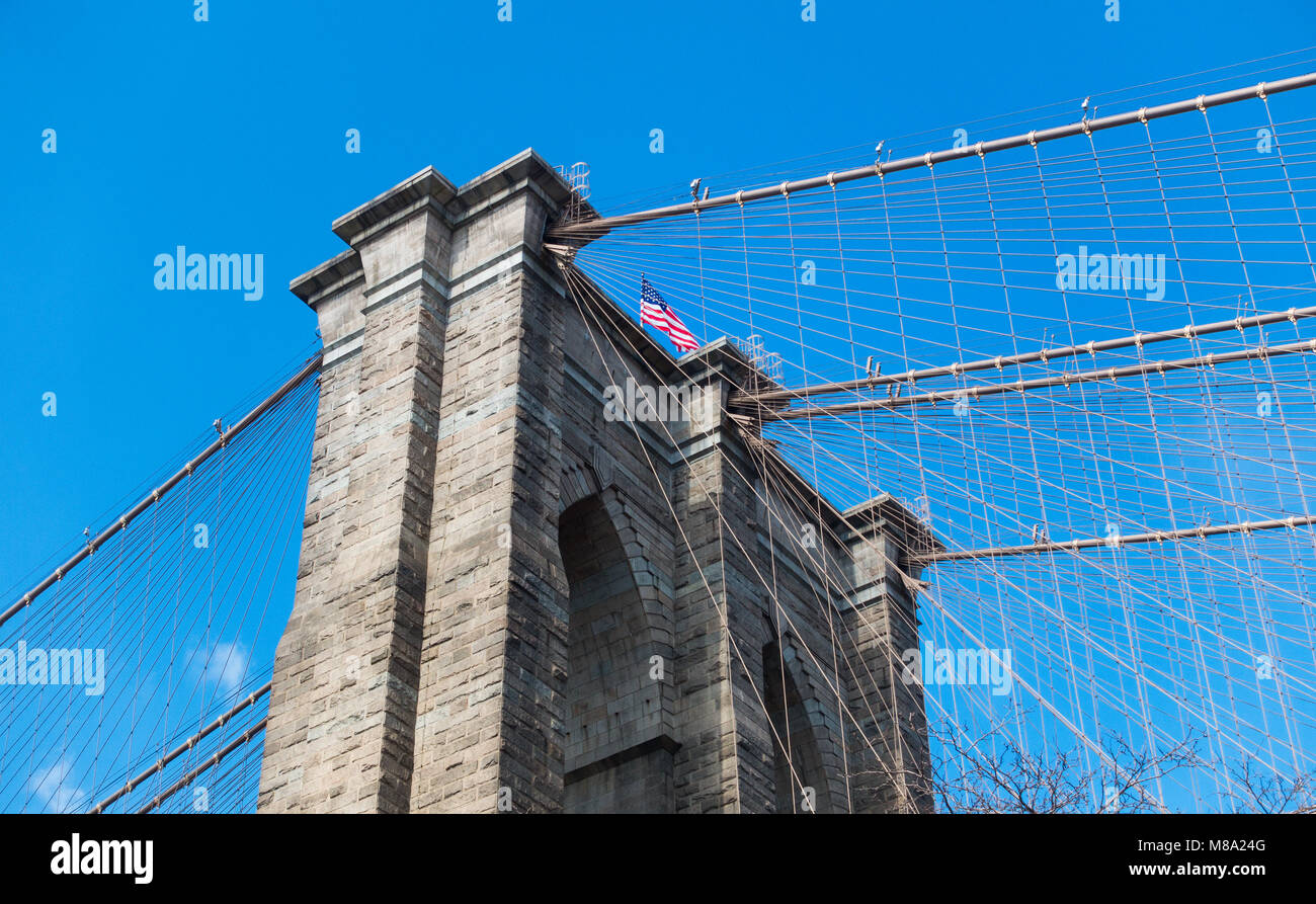 The Brooklyn side support tower of the Brooklyn Bridge, with America ...