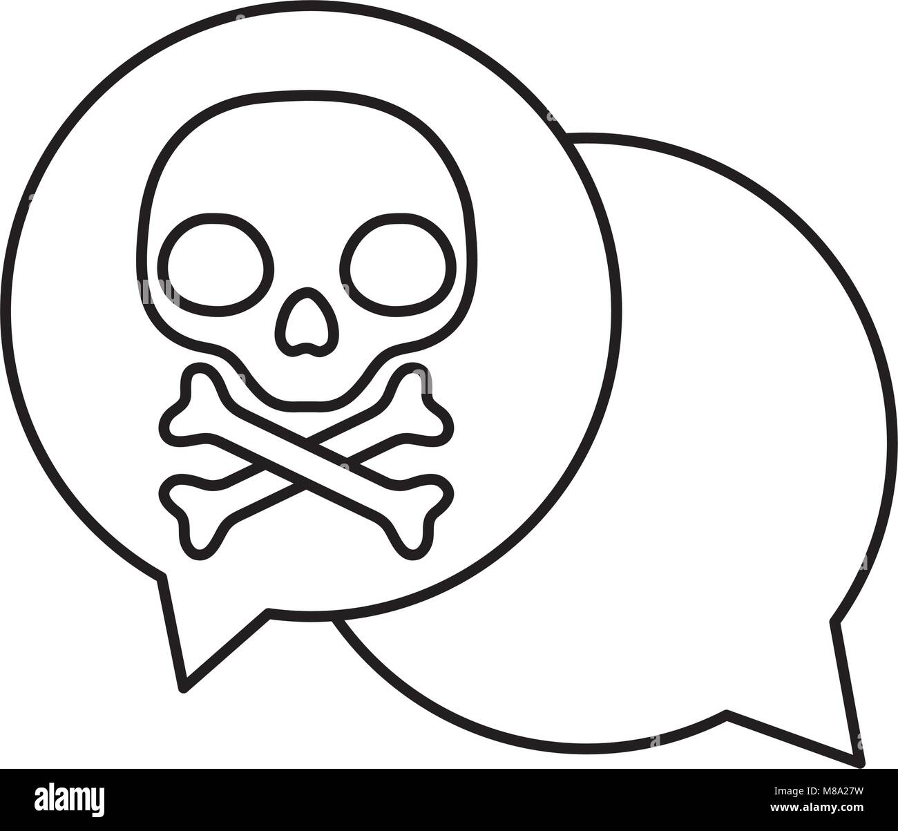 line warning skull wwith bones inside chat bubble Stock Vector Image ...