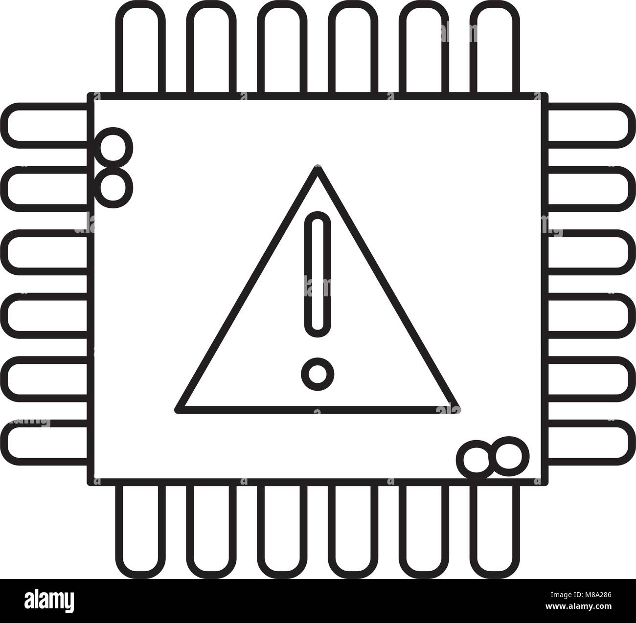line chip circuit with exclametion and attention sign Stock Vector ...