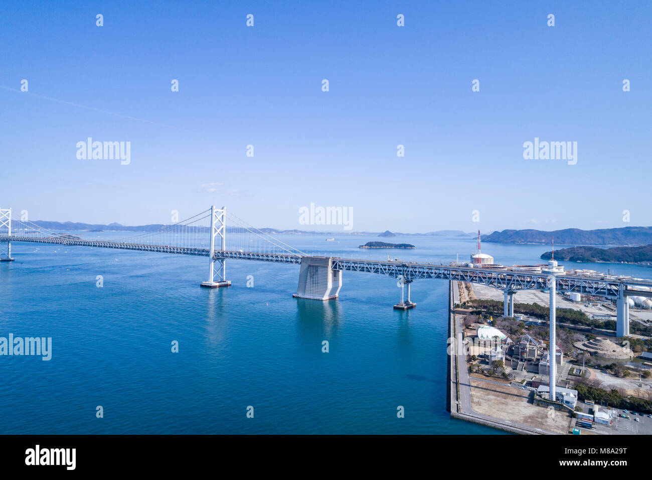 Great Seto Bridge view from Shami Nakanda beach, Sakaide City Kagawa ...