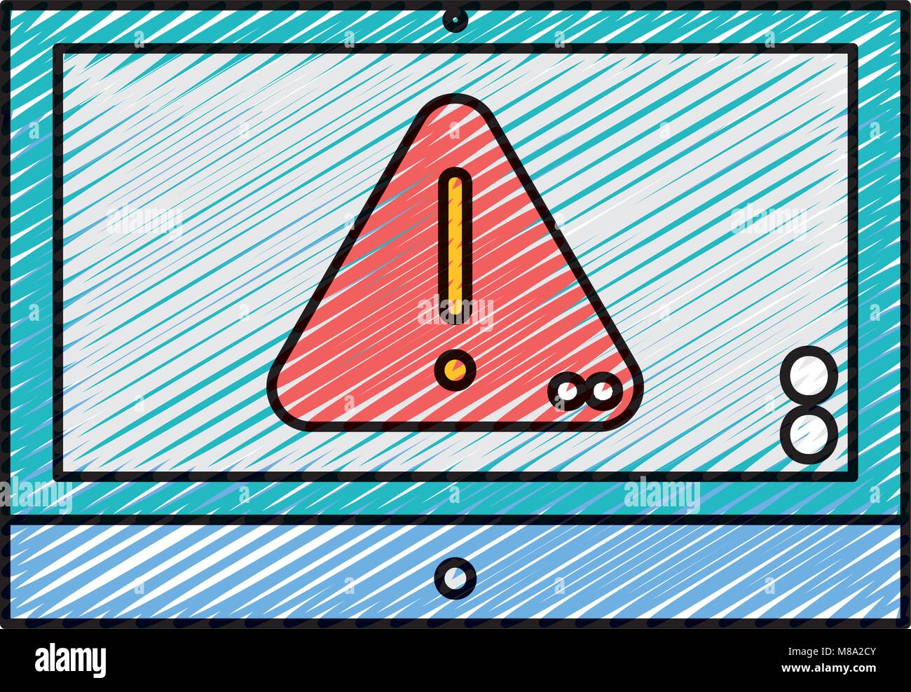 doodle attencion and caution symbol inside screen technology Stock ...