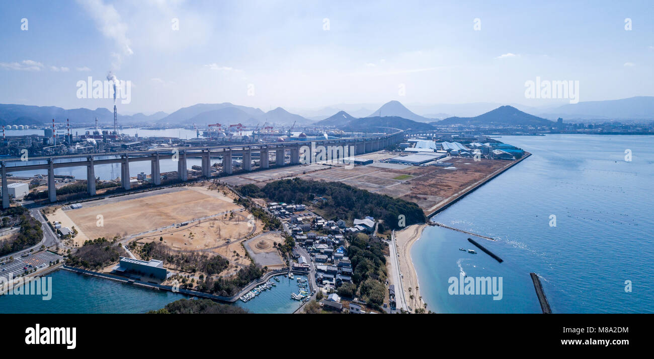 Great Seto Bridge view from Shami Nakanda beach, Sakaide City Kagawa ...