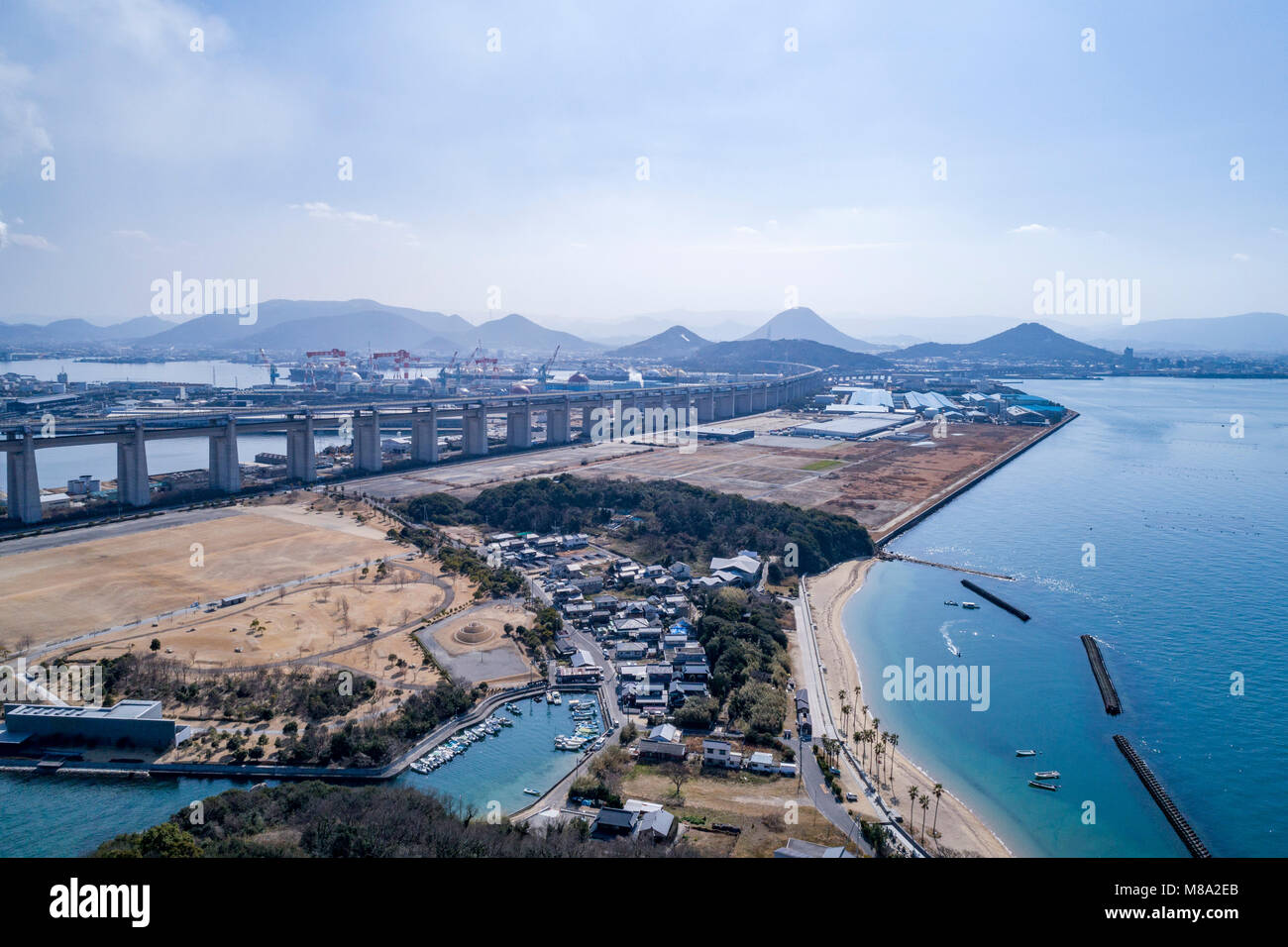 Great Seto Bridge view from Shami Nakanda beach, Sakaide City Kagawa ...