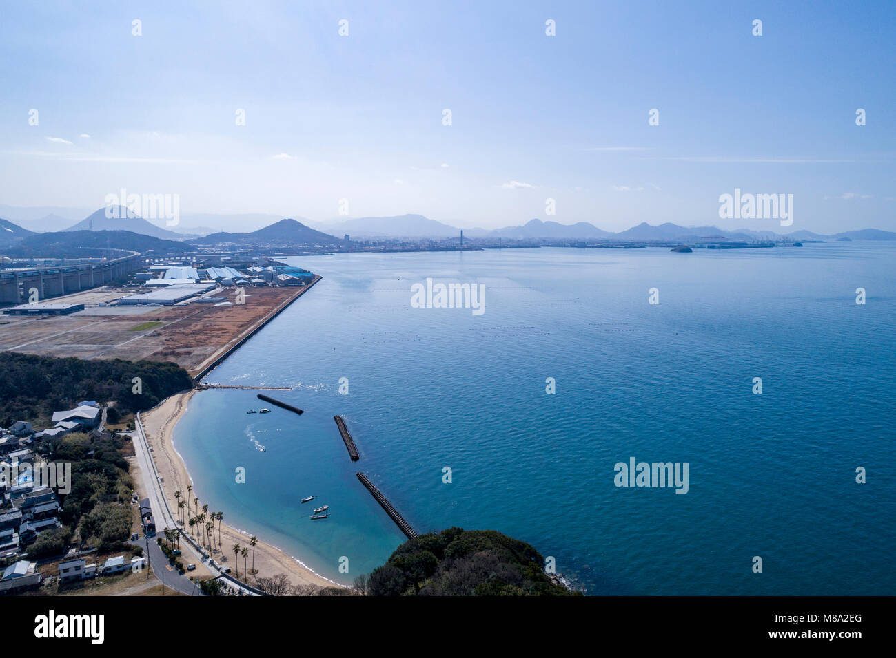 Aerial view of Seto inland sea, view from Shami Nakanda beach, Sakaide ...