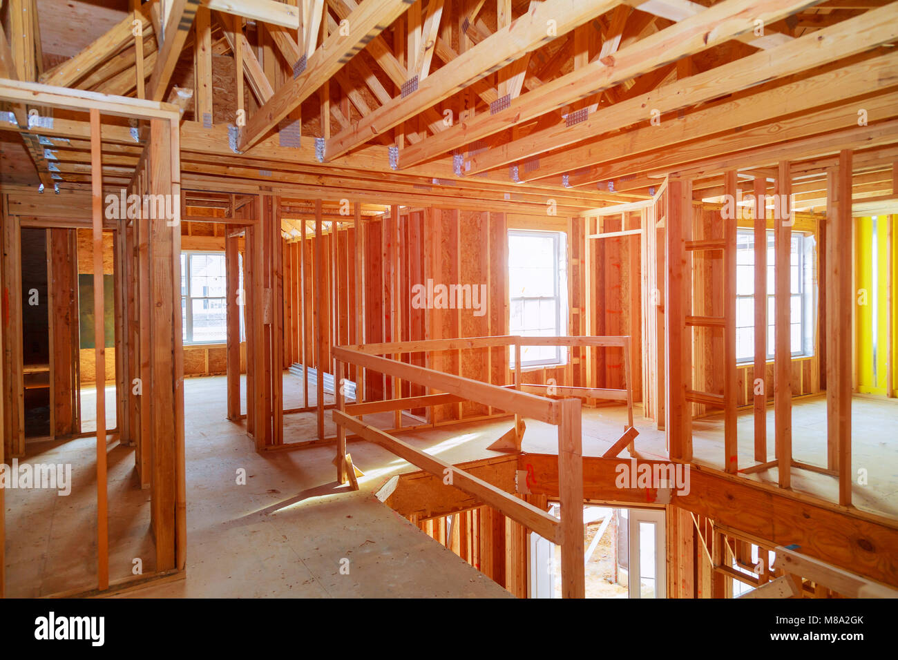 New home construction with wooden house frame building wooden building ...