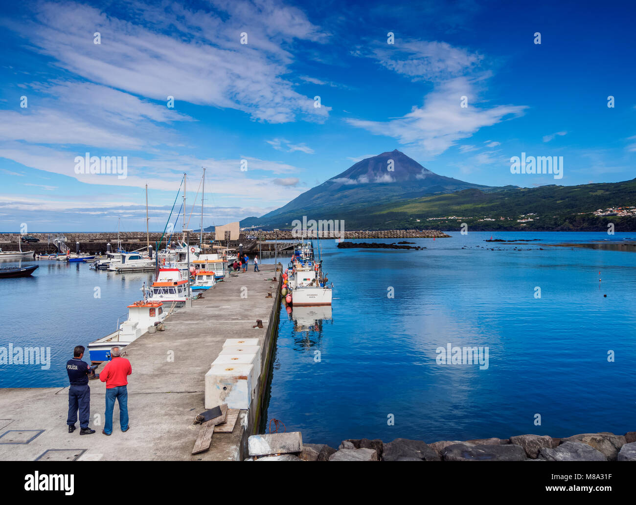 Port in Lajes do Pico, Pico Mountain in the background, Pico Island ...