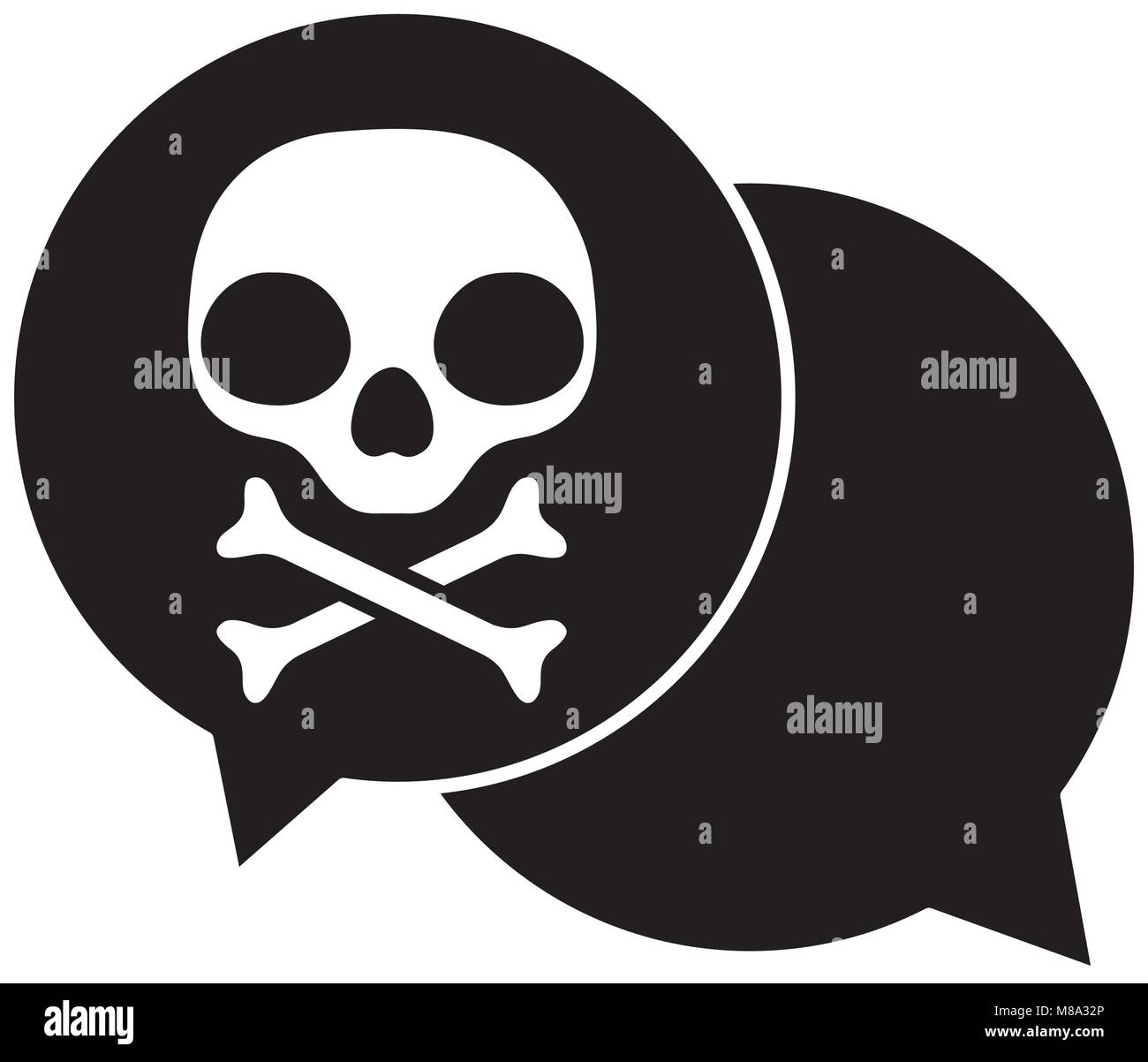 silhouette warning skull wwith bones inside chat bubble Stock Vector ...