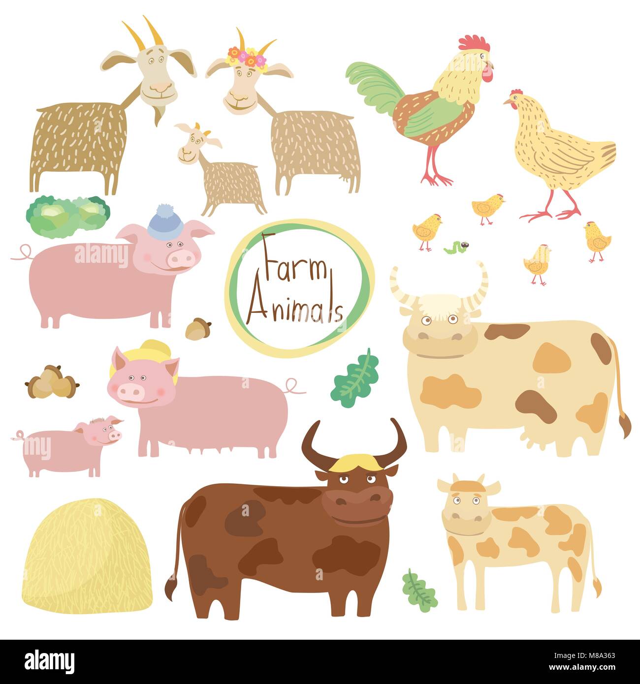 Cute farm animals set on white background Stock Vector Image & Art - Alamy