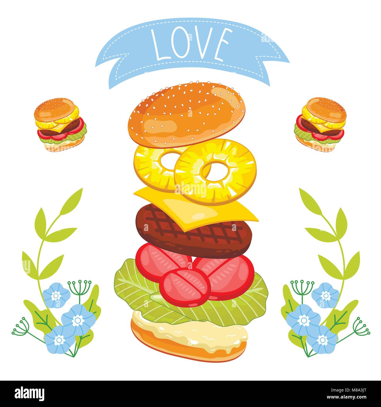 Hamburger ingredients on white background Stock Vector Image & Art - Alamy