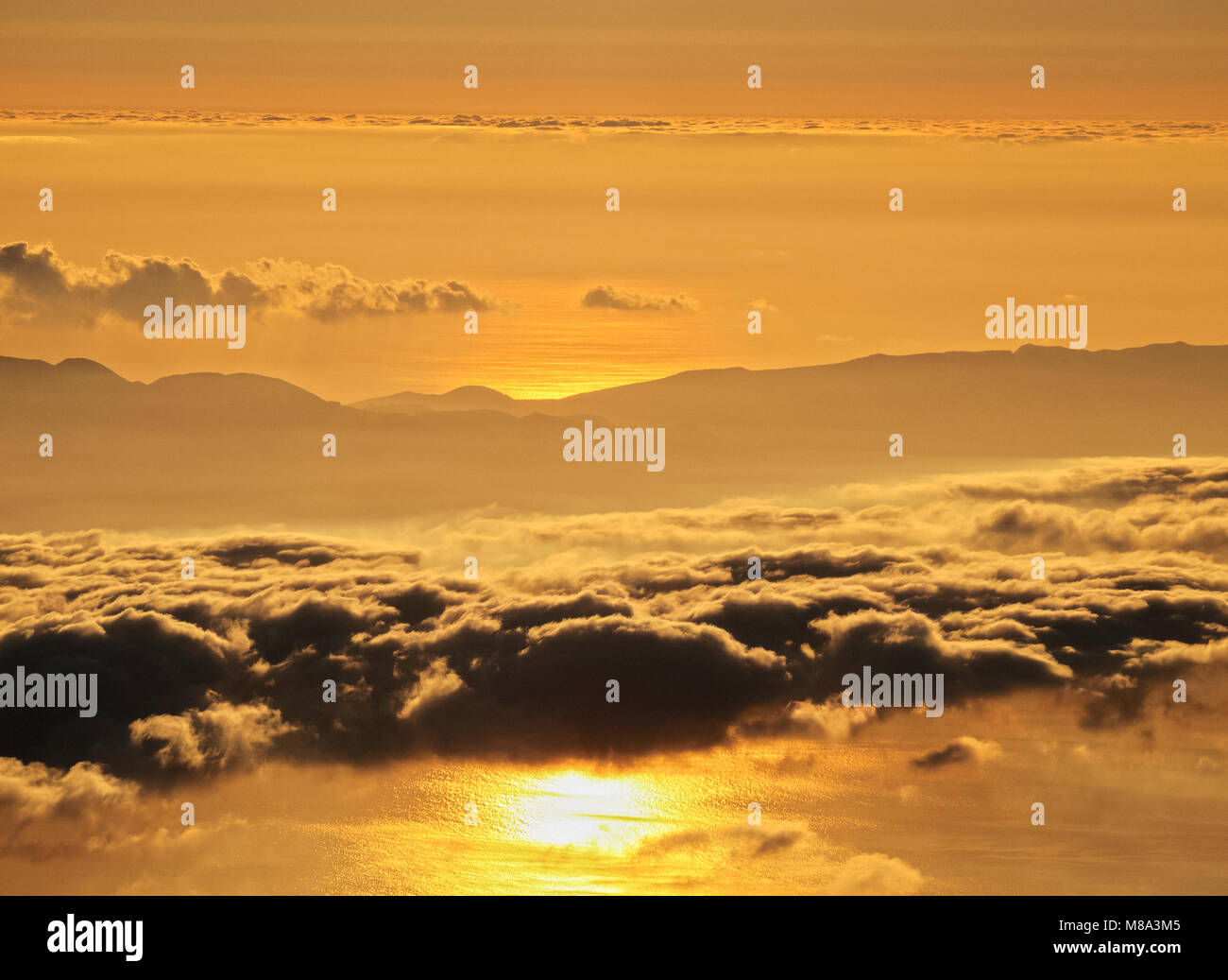 Sao Jorge Island seen from the Mount Pico at sunrise, Pico Island ...