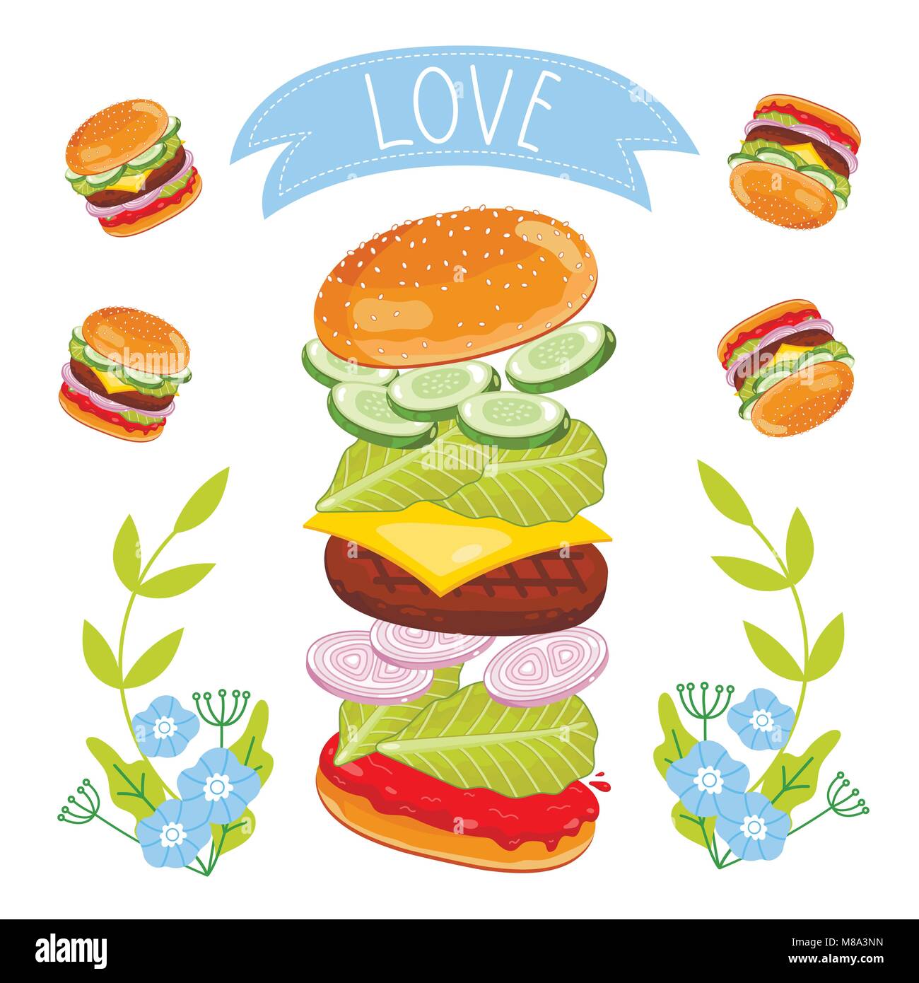Hamburger ingredients on white background Stock Vector Image & Art - Alamy