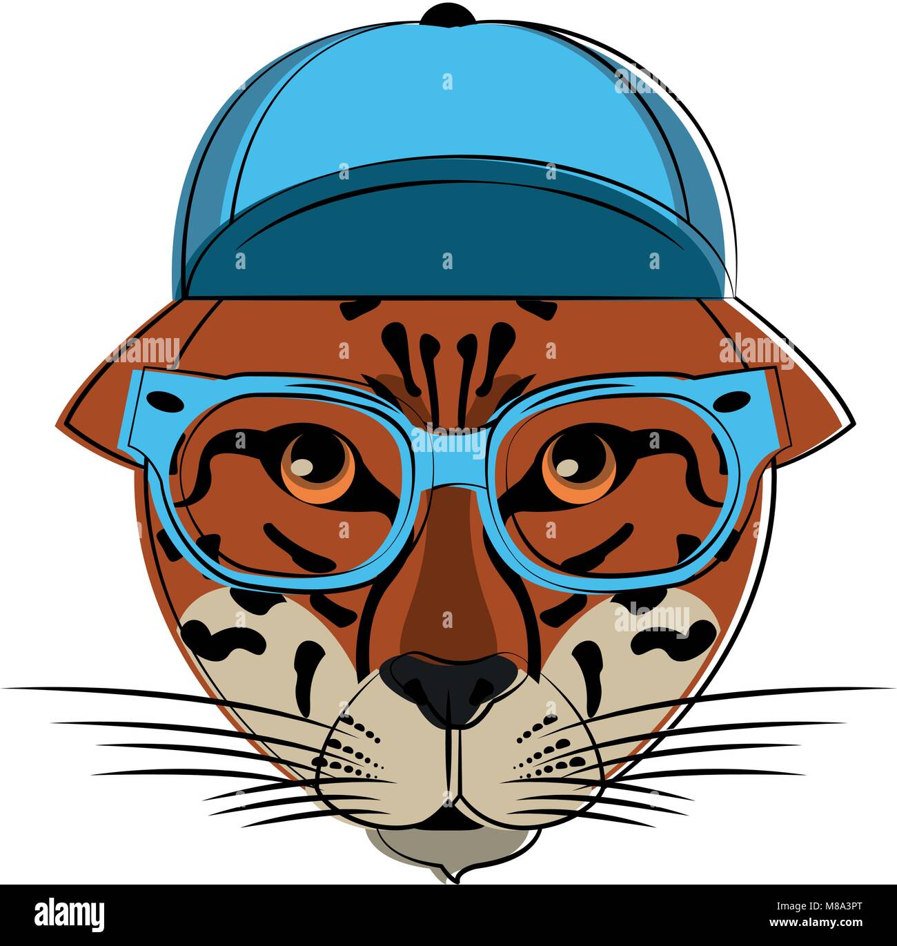 Cool hipster leopard head cartoon vector illustration graphic design ...
