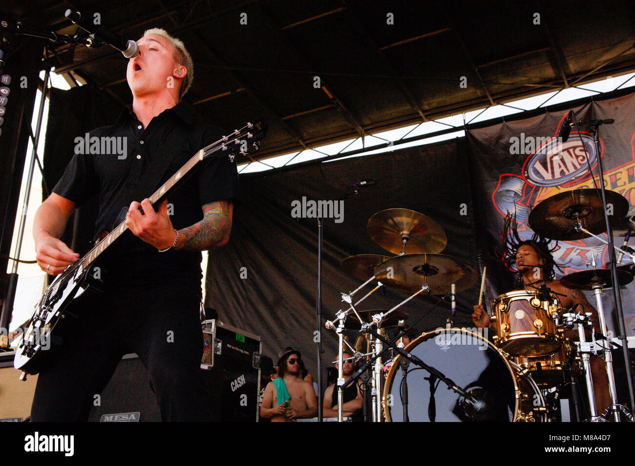 Ryan Key of Yellowcard performs on stage during the Vans Warped Tour ...