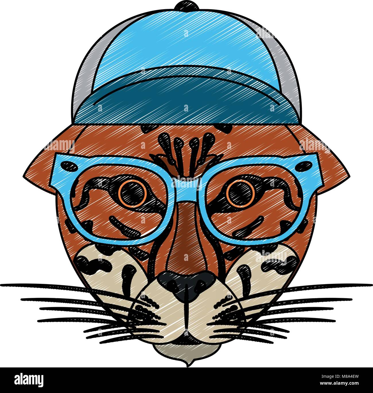 Cool hipster leopard head cartoon vector illustration graphic design ...