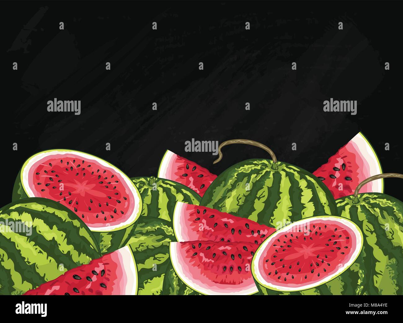 Watermelon fruit composition on chalkboard, vector Stock Vector Image ...