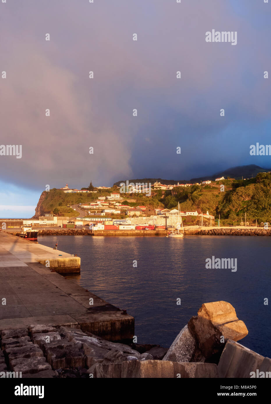 Port in Lajes das Flores at sunrise, Flores Island, Azores, Portugal ...