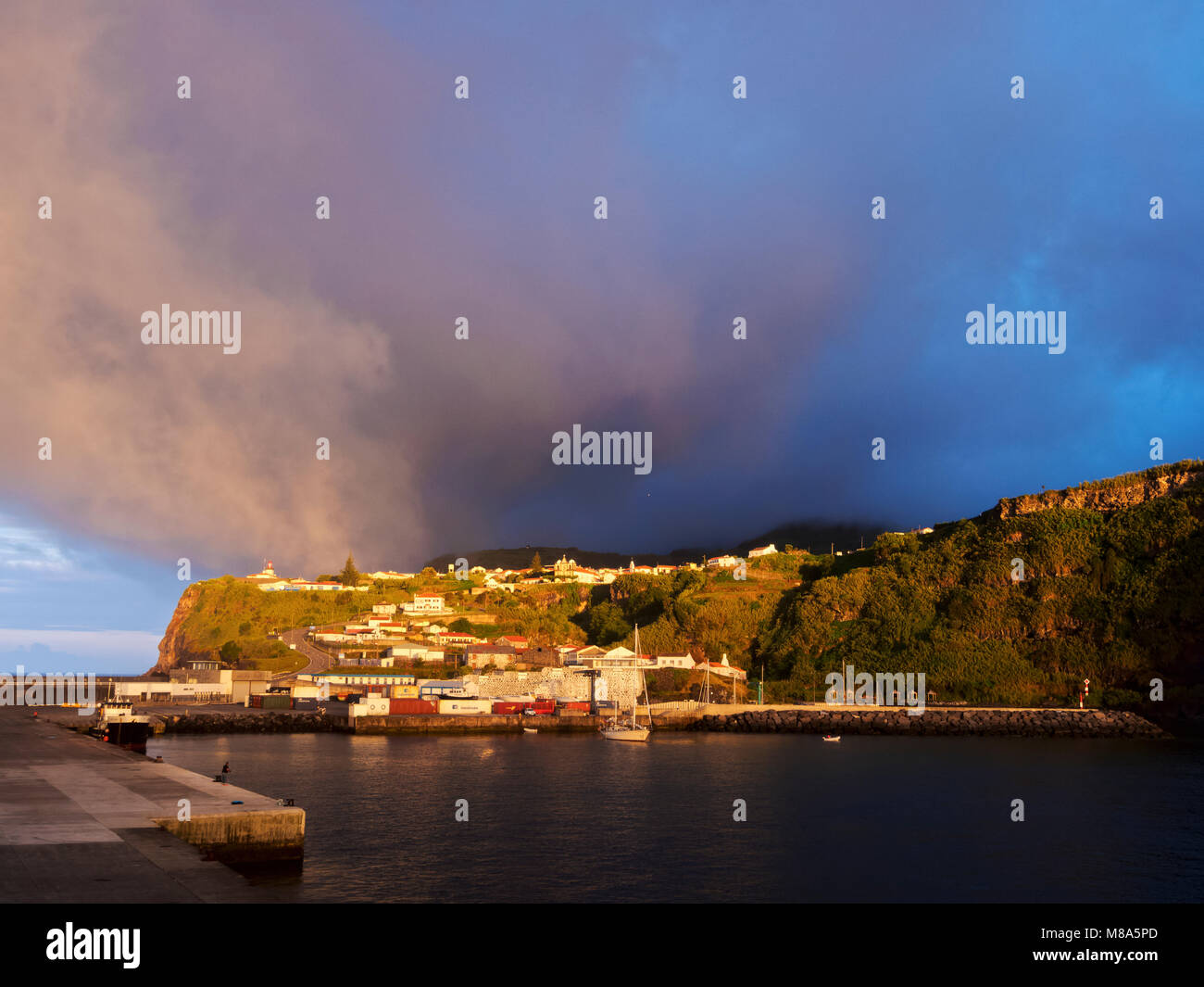 Port in Lajes das Flores at sunrise, Flores Island, Azores, Portugal ...