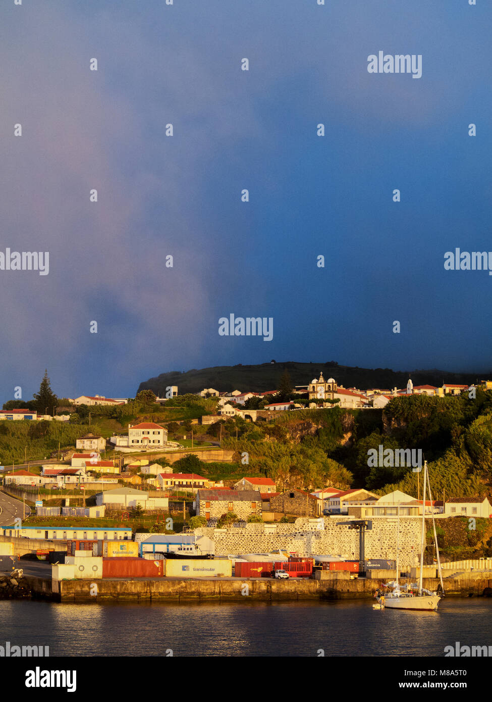 Port in Lajes das Flores at sunrise, Flores Island, Azores, Portugal ...