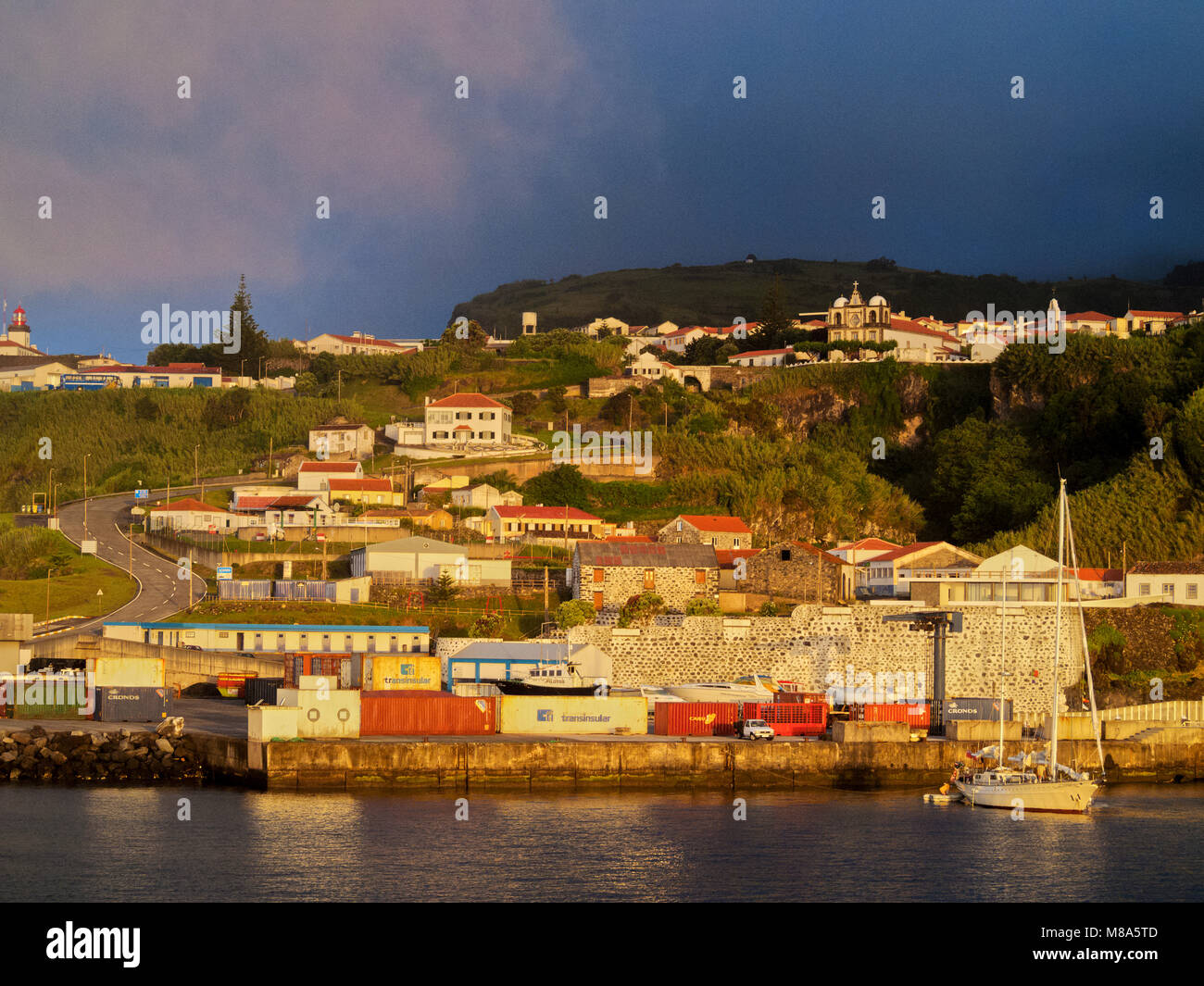 Port in Lajes das Flores at sunrise, Flores Island, Azores, Portugal ...