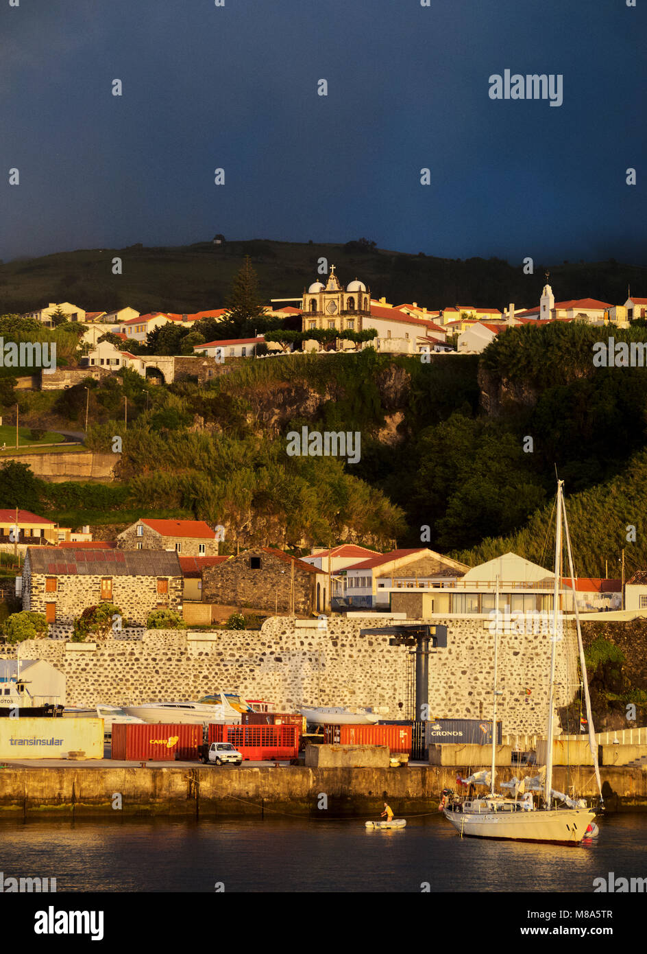 Port in Lajes das Flores at sunrise, Flores Island, Azores, Portugal ...