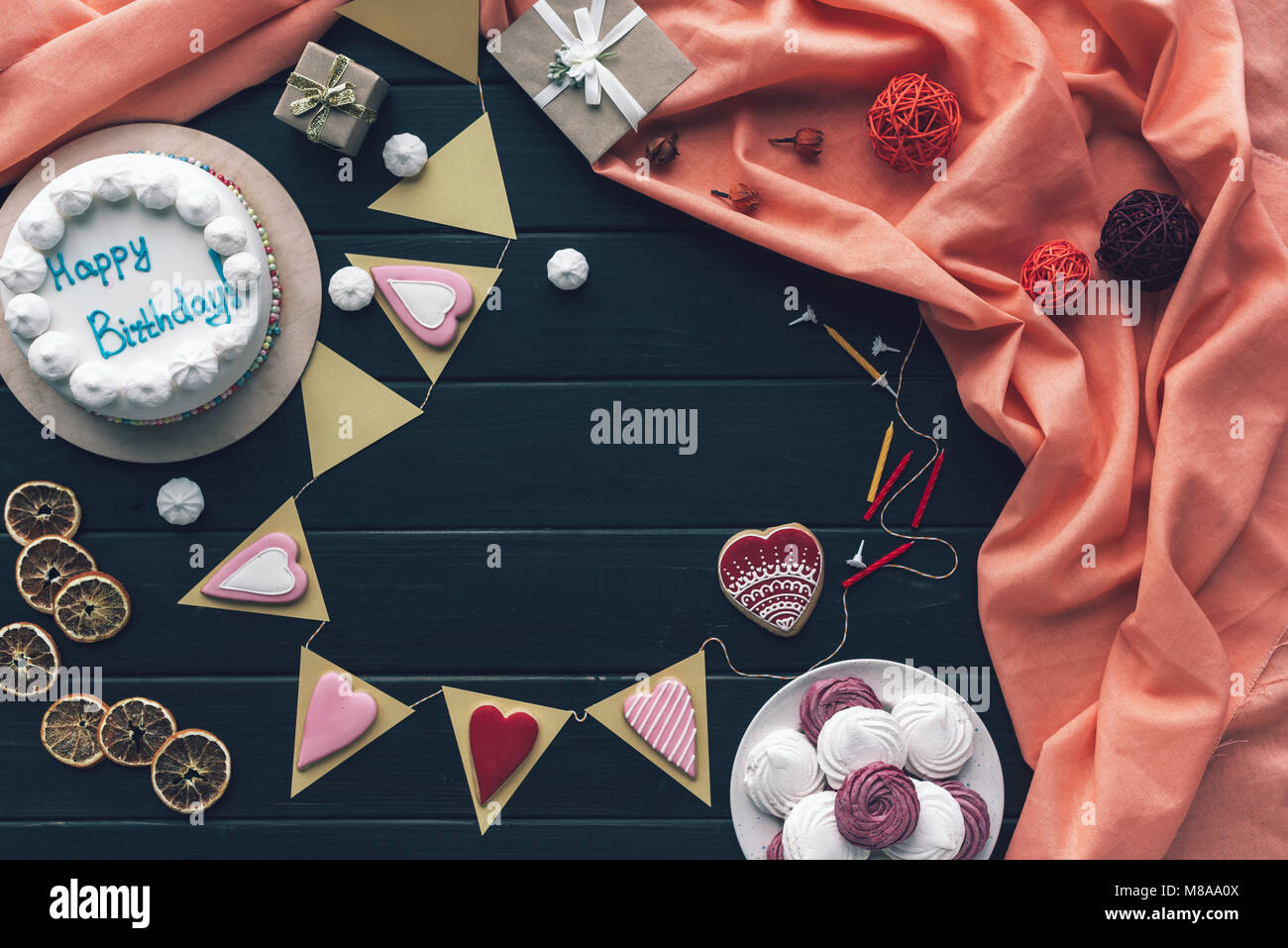 decoration and sweets for birthday celebration Stock Photo - Alamy