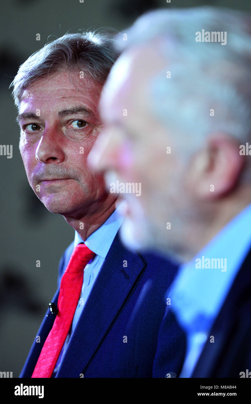 Labour leader Jeremy Corbyn and Richard Leonard speak at a campaign ...