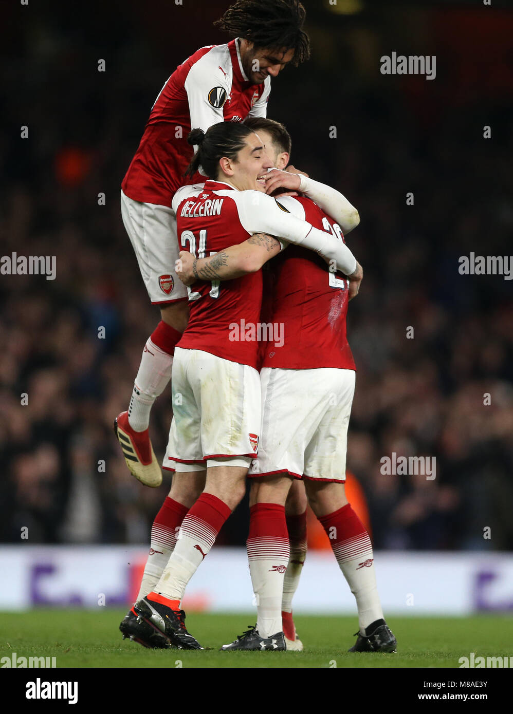 Arsenal's Granit Xhaka (right) celebrates scoring his side's second ...