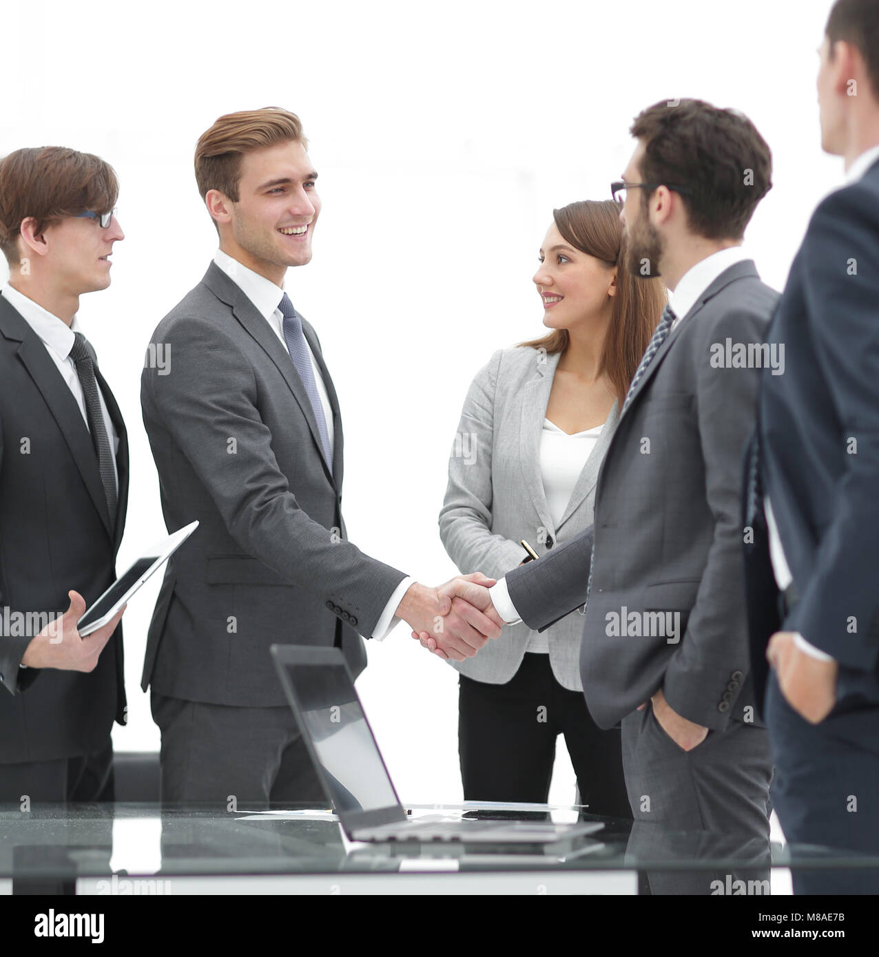 Business partners handshaking with their colleagues Stock Photo - Alamy