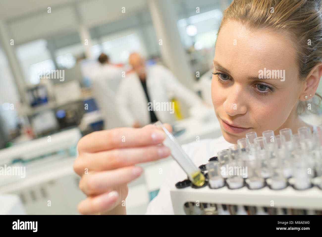 laboratory tubes with yellow liquid Stock Photo - Alamy
