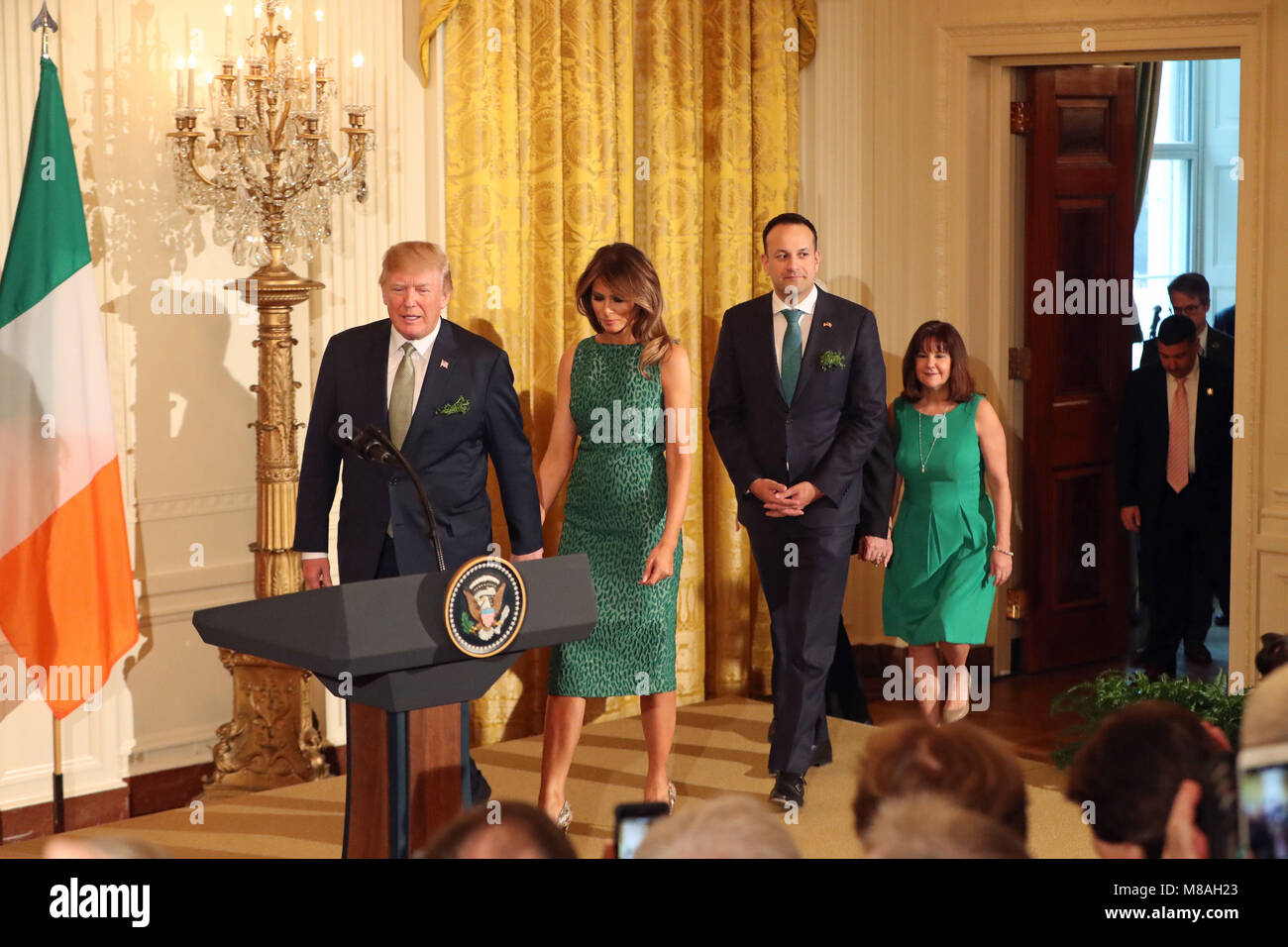 US President Donald Trump, his wife Melania and Irish Taoiseach Leo ...