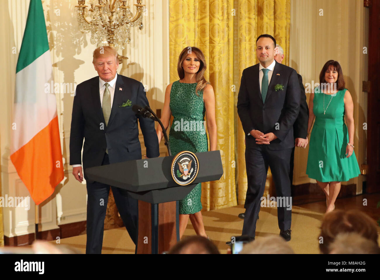 US President Donald Trump, his wife Melania and Irish Taoiseach Leo ...