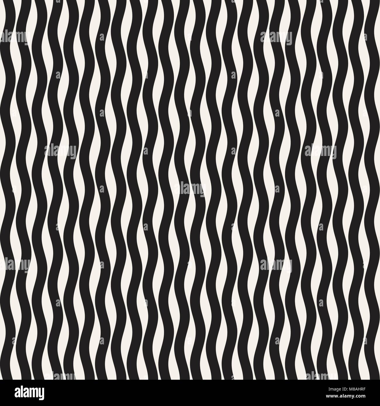 Vector Seamless Black and White Hand Drawn Wavy Lines Pattern Stock ...