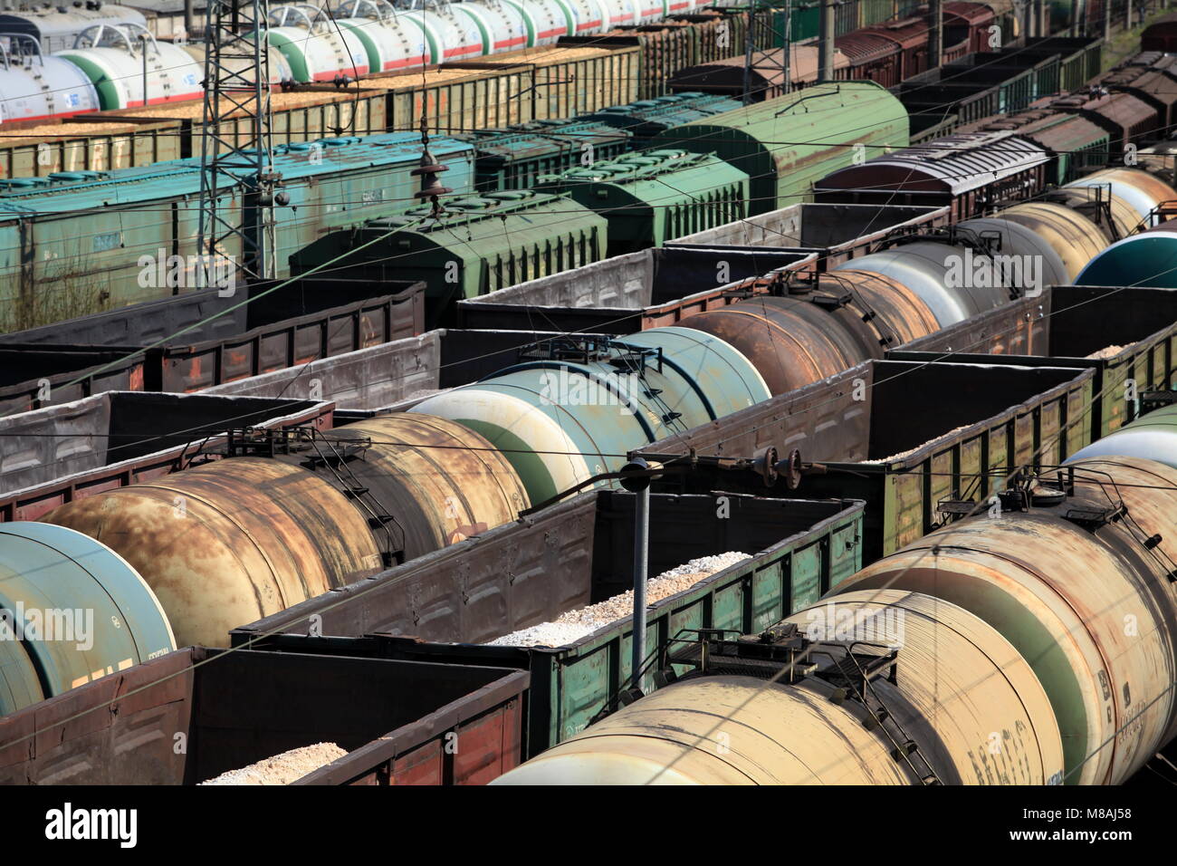 A train yard full of freight trains High Angle View Stock Photo - Alamy