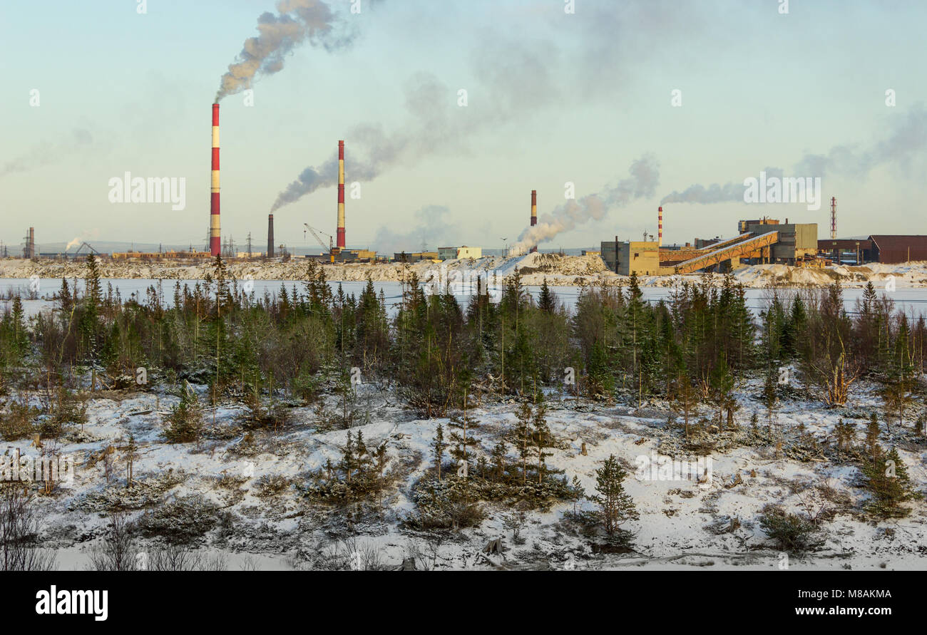 Industrial landscape in the tundra. Industry in northern Russia Stock ...