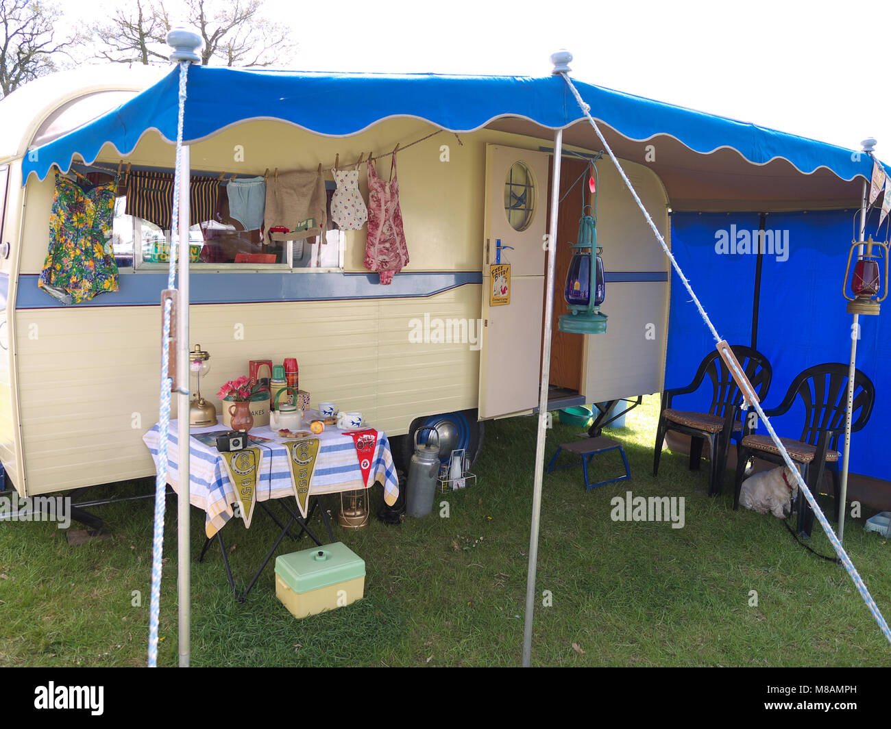 Vintage Bluebird caravan on display at Stradsett rally Norfolk Stock ...