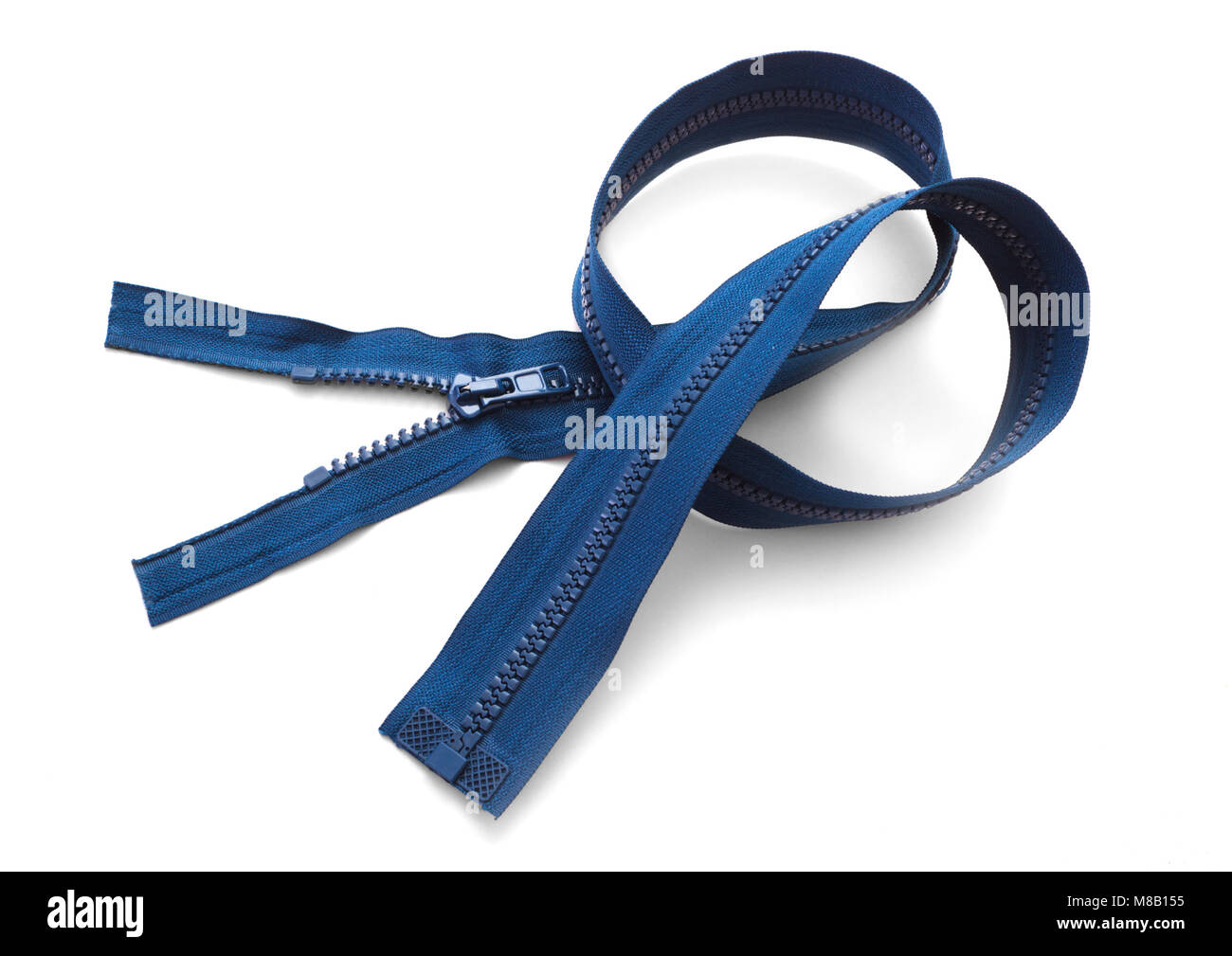 Blue unbutton zipper closeup isolated on white background Stock Photo ...