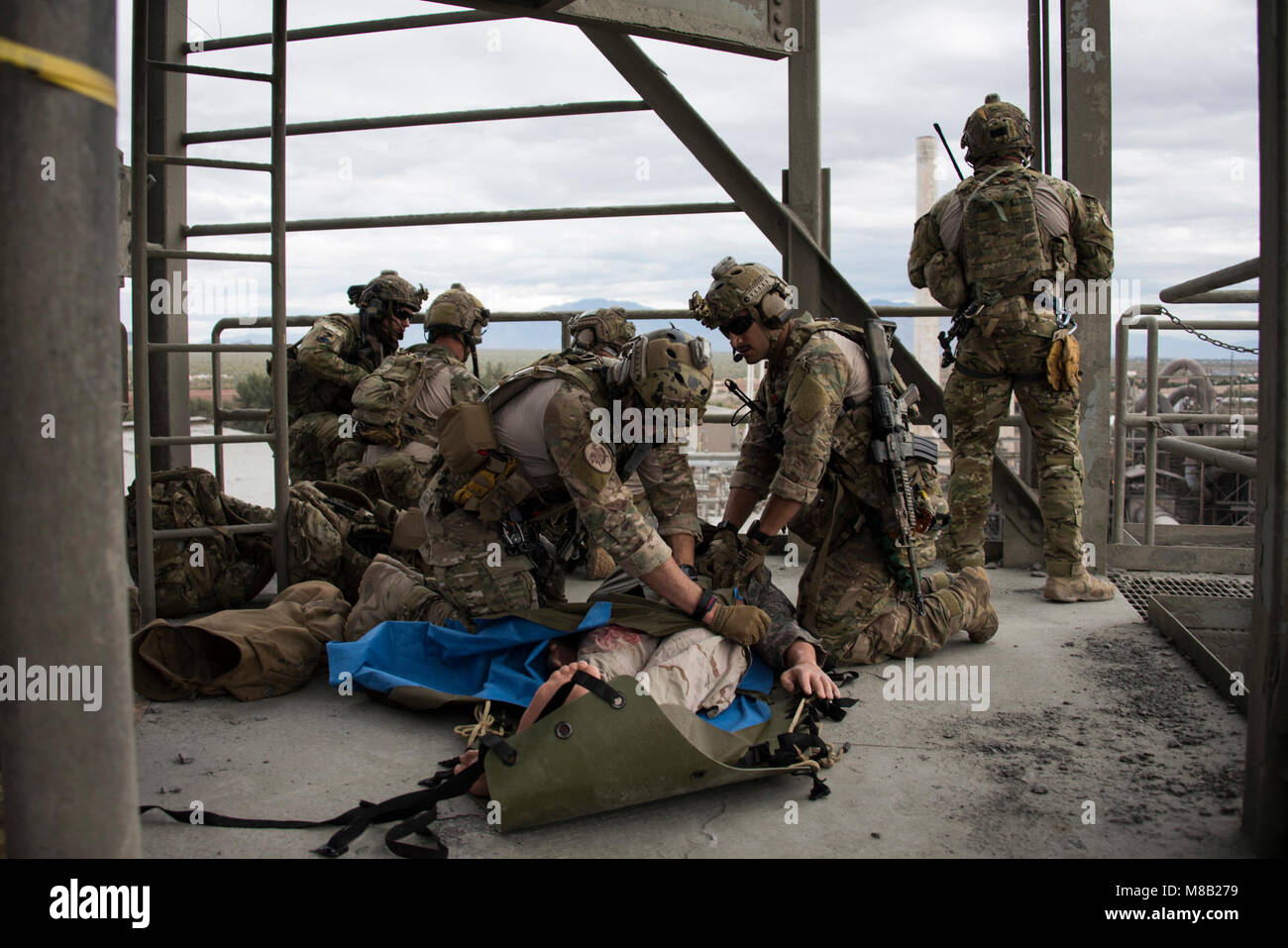 U.S. Air Force pararescuemen from the 48th Rescue Squadron provide ...