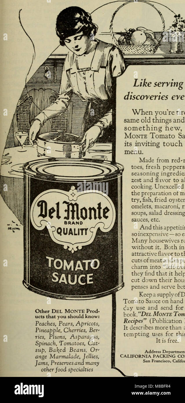 Del Monte Brand Quality in American Cookery, 1920 Stock Photo - Alamy