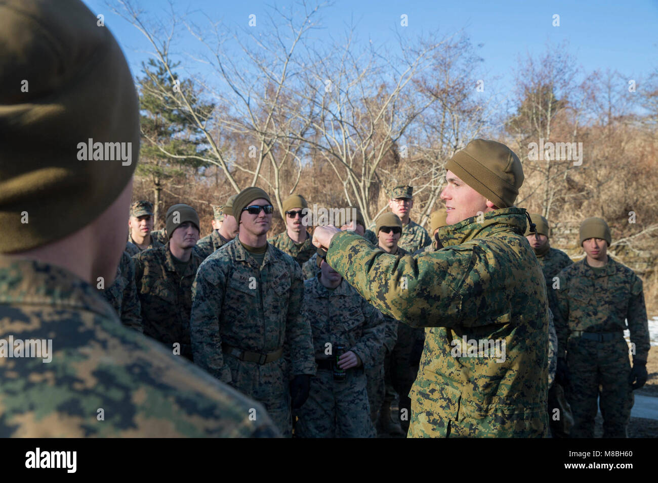 U.S. Marine 1st Lt. Greg Giunta gives a safety brief on fast roping on ...