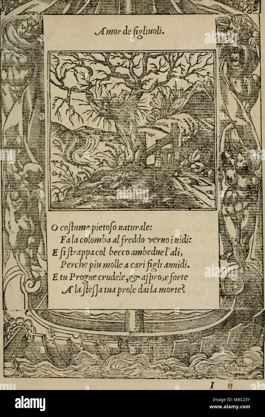 This 1549 work features various moral emblems, each with a ...