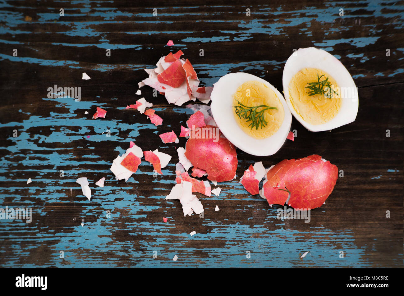 Colorful easter egg. Background with easter eggs cut in half with green ...