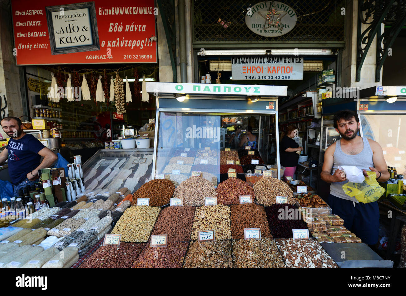 Spice and nut shops at the Dimotiki Agora ( public market ) in Athens ...