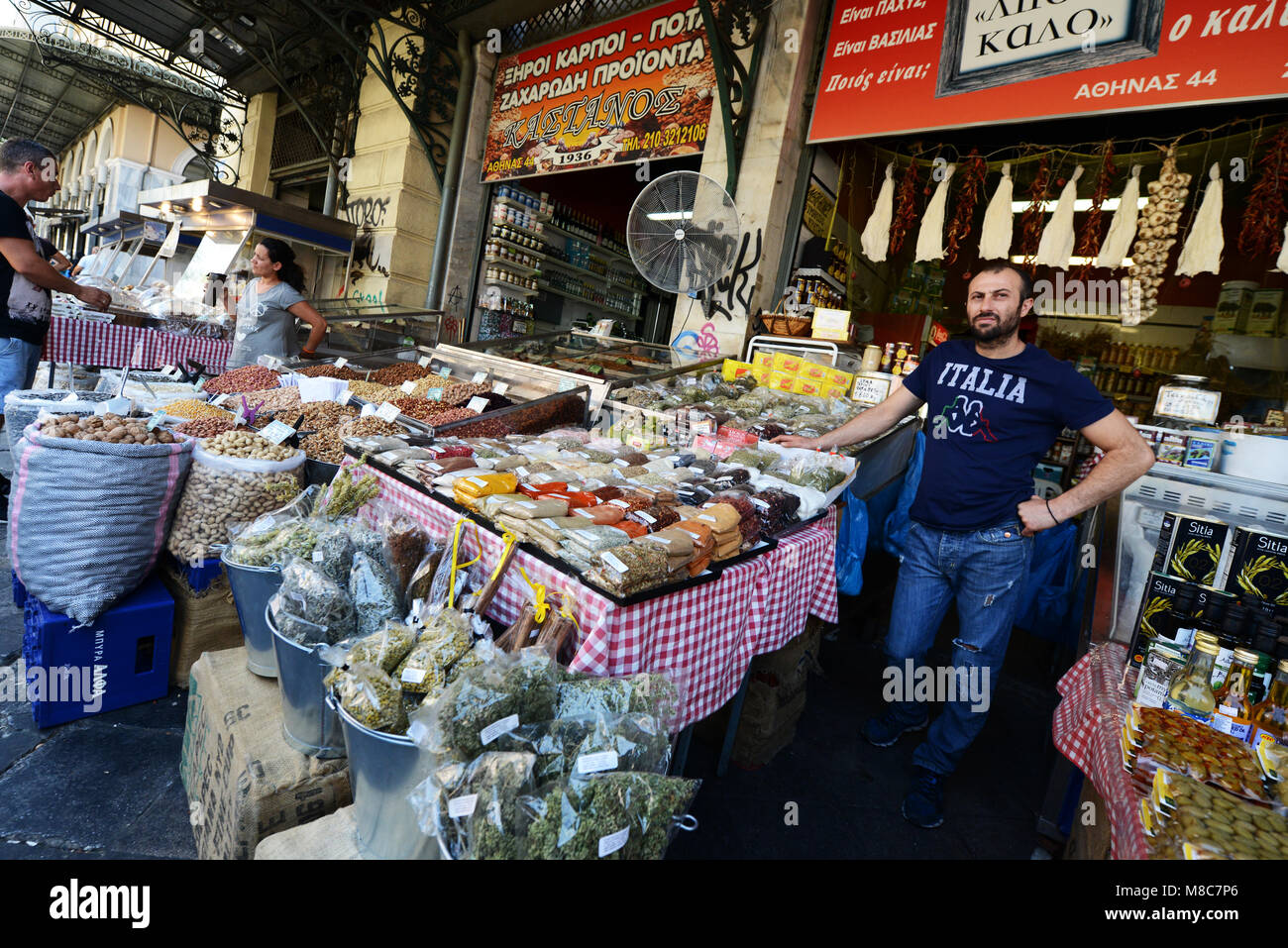 Spice and nut shops at the Dimotiki Agora ( public market ) in Athens ...
