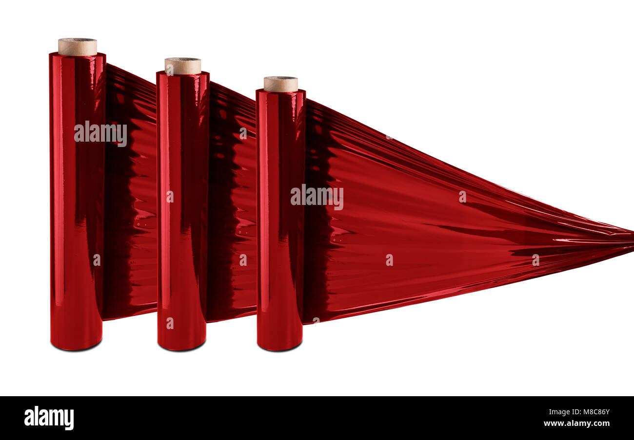 Red metallic stretch film foil at white background isolated Stock Photo ...