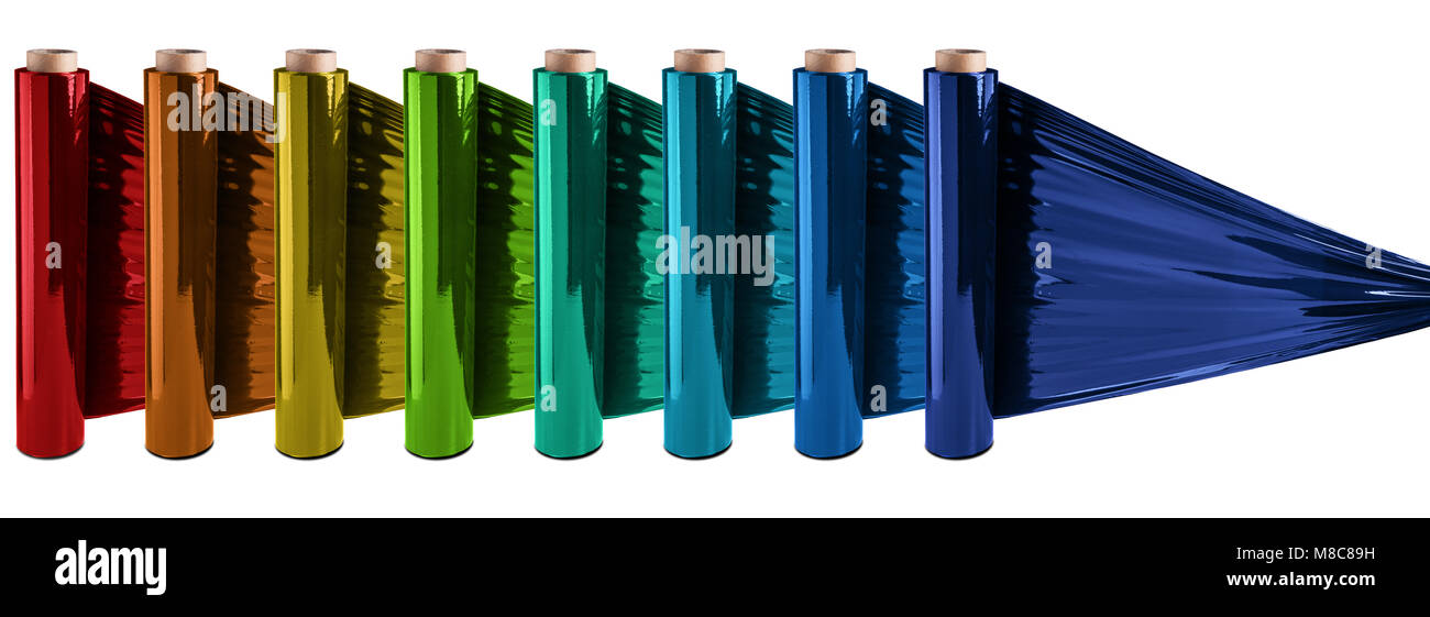 Colorful stretch film rolls at white background isolated Stock Photo ...