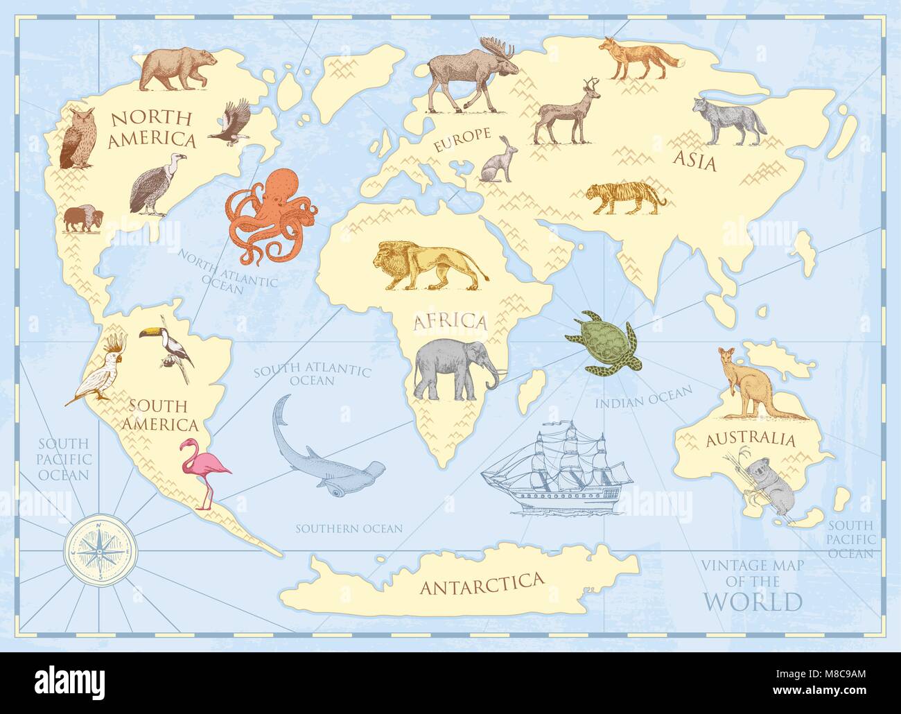 Old World Map With Sea Monsters Picture Gallery Antique World Map