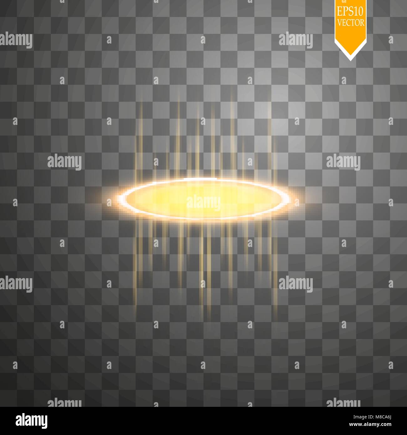 Round gold glow rays night scene with sparks on transparent background ...