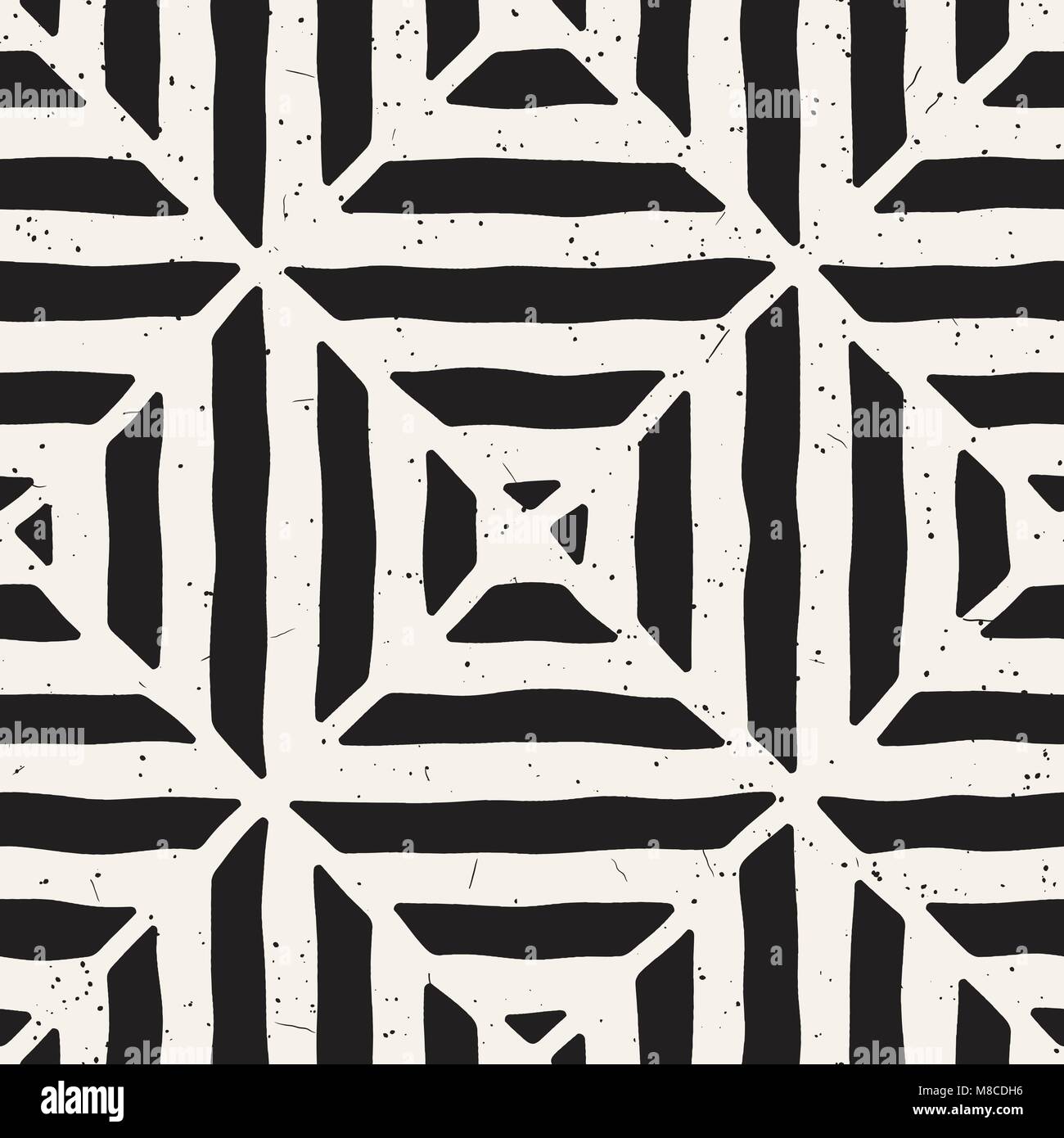 Hand drawn seamless repeating pattern with lines tiling. Grungy ...