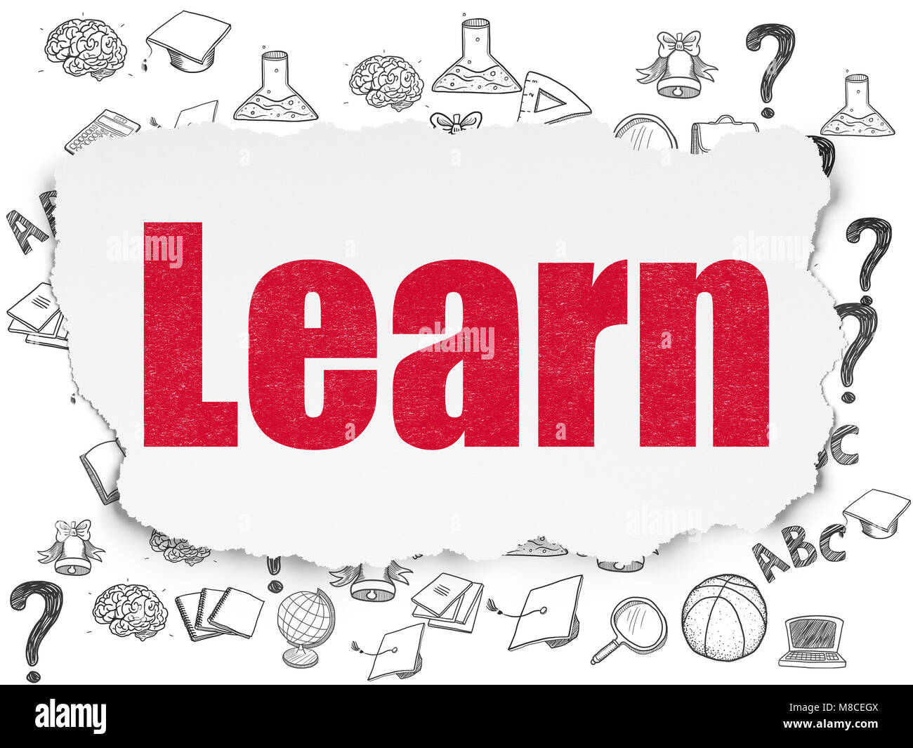 Studying concept: Learn on Torn Paper background Stock Photo - Alamy